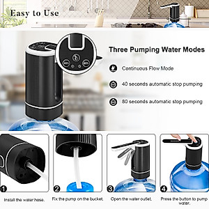 BANGMENG 5 Gallon Water Dispenser Electric Water Jug Dispenser Portable Drinking Water Pump for 2-5 Gal Bottle USB Rechargeable (Black)