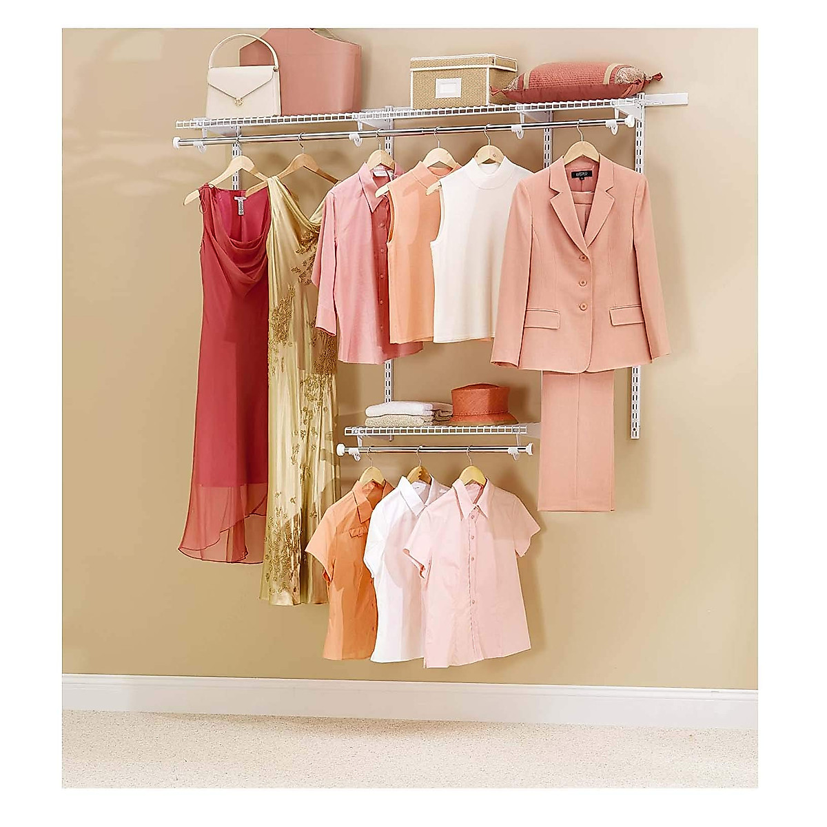 Rubbermaid Configurations Classic Closet Kit, White, 3-6 Ft., Wire Shelving Kit with Expandable Shelving and Telescoping Rods, Custom Closet Organization System, Easy Installation