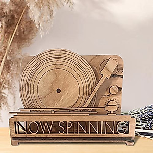 Now Spinning Vinyl Record Holder Display Storage Holder Rack Now Playing Stand Shelf 3D Vintage Minimalist Holder Display For Room Small Wooden Wall Floating Album Single or Double LP (Cherry)