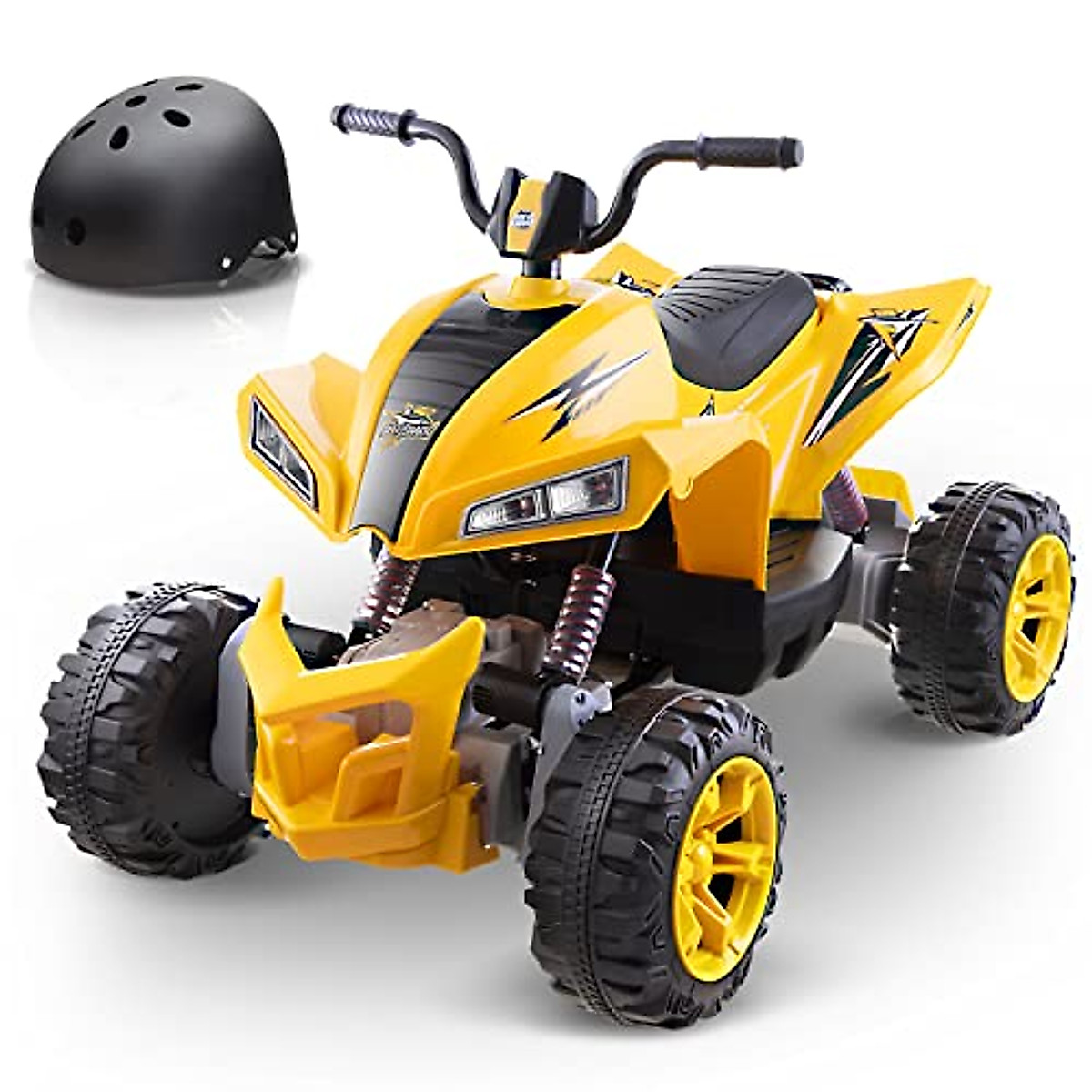 Blitzshark 24V Kids Ride on ATV 4WD Quad 4x75W Powerful 4-Wheeler Electric Vehicle, with 6MPH Fast Speed, 10AH Large Battery, Soft Brake, Full Metal Suspensions & Protective Gear, Lighting Rider