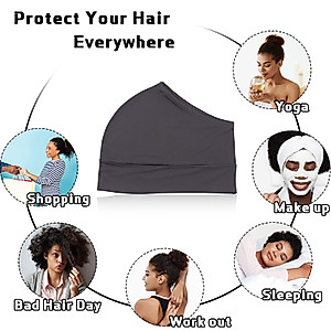 4 Pieces Satin Head Wrap Satin Lined Hair Cover Sleep Cap Slouchy Skull Night Sleeping Beanie for Frizzy Curly Hair (Black, Coffee, Wine Red, Navy Blue)