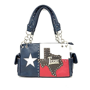 Texas West American Flag Rhinestone Women's Concealed Handbags Purse Wallet Set in Multi-Color (Texas Star Blue)