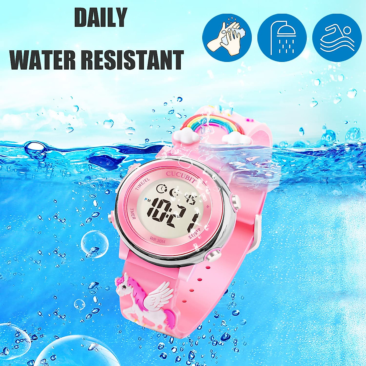 CUCUBIT Daily Water Resistant Potty Training Watch Reminder- Long Battery Life Toilet Training Timer Watch Tool for Baby Toddlers Kids Pink