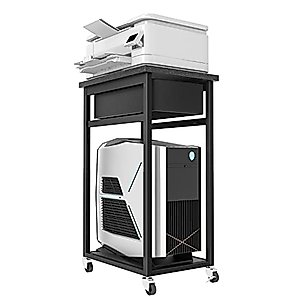 MYDENIMSKY Printer Stand, Computer Tower Stand with Drawer, Desktop Stand with Locable Wheels, Office CPU Stand, Mobile Pedestal Rolling Cabinet, Host Computer Cart Under Desk. (Black)