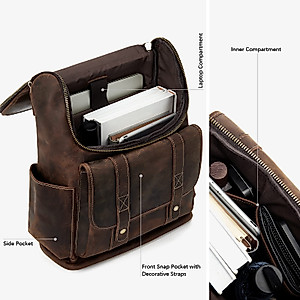 BOSTANTEN Leather Backpack for Men 15.6 inch Laptop Backpack Vintage Travel Office Bag Large Capacity Shoulder Bag Redbrown