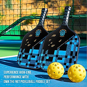 OWN THE NET Pickleball Paddles, USA-Based Brand, Premium Pickleball Paddle Set with Patented Carbon Fiber Graphite, Includes 2 Paddle Covers and 2 Outdoor Balls with Carry Bag (Sky Blue)