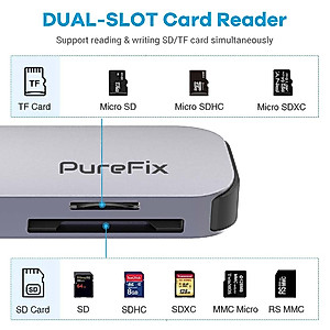 PureFix Mac USB C Hub, Thunderbolt 3 to USB C Multiport Adapter for MacBook Pro 16 15 13 inch & MacBook Air, 7-in-2 Dongle with 4K HDMI, 100W PD, 3 USB 3.0 Data Ports, SD & MicroSD Card Reader