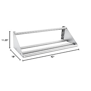 Restaurantware Kitchen Tek 42 x 18 x 11.3 Inch Commercial Kitchen Rack 1 Tubular Kitchen Sink Wall Shelf - Wall Mounted Sturdy Stainless Steel Commercial Kitchen Shelf 154-lb Capacity