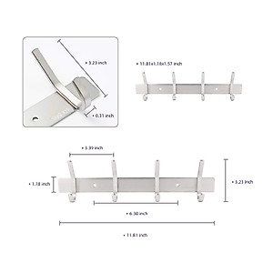 Coat Rack Wall Mounted,Stainless Steel Silver Towel Racks with 4 Hooks for Bathroom Kitchen Bedroom Door