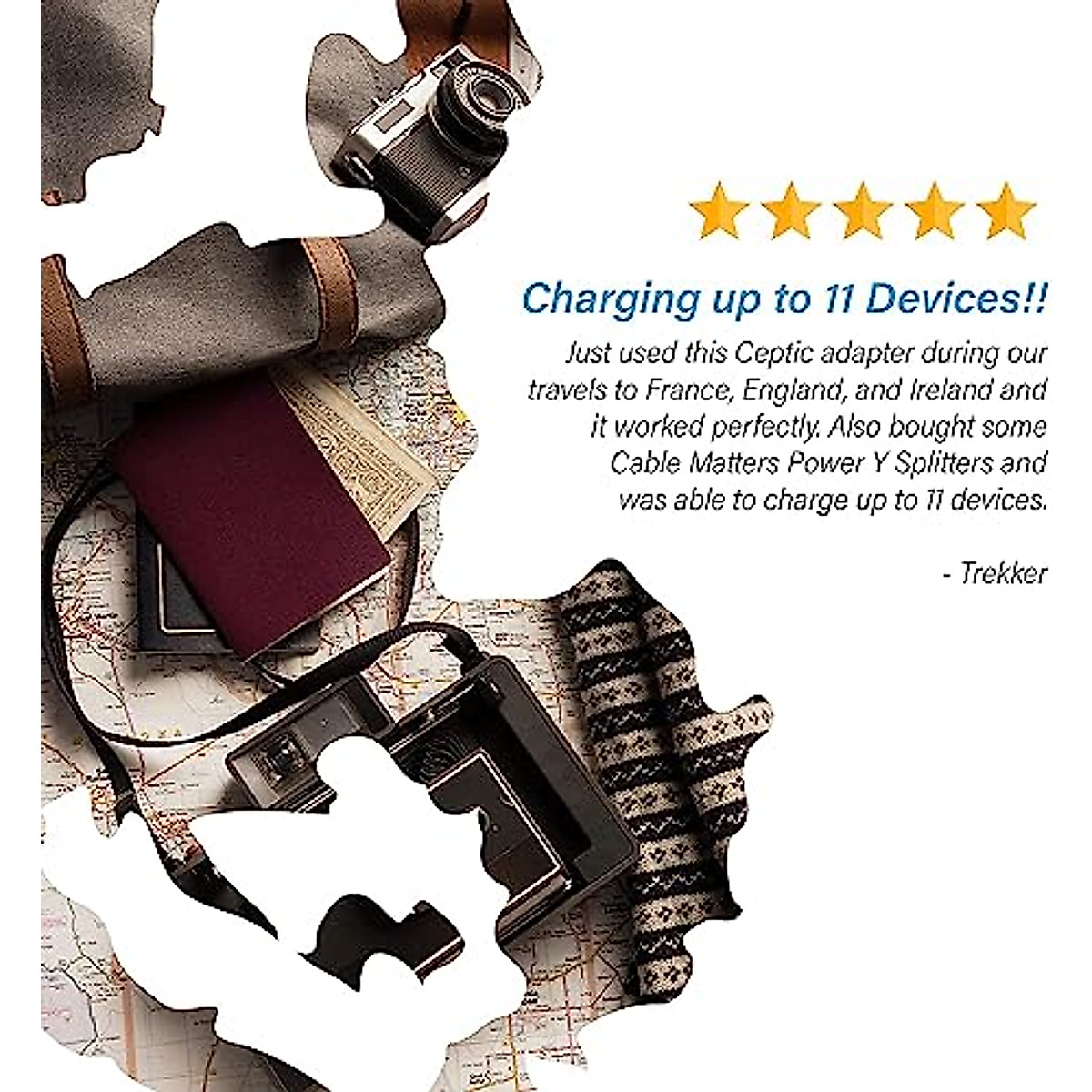 Ceptics Safest Travel Adapter Kit, Dual USB for iPhone, Chargers, Cell Phones, Laptop Perfect for Travelers - 3.6A with Qc. 3.0 Charge Faster