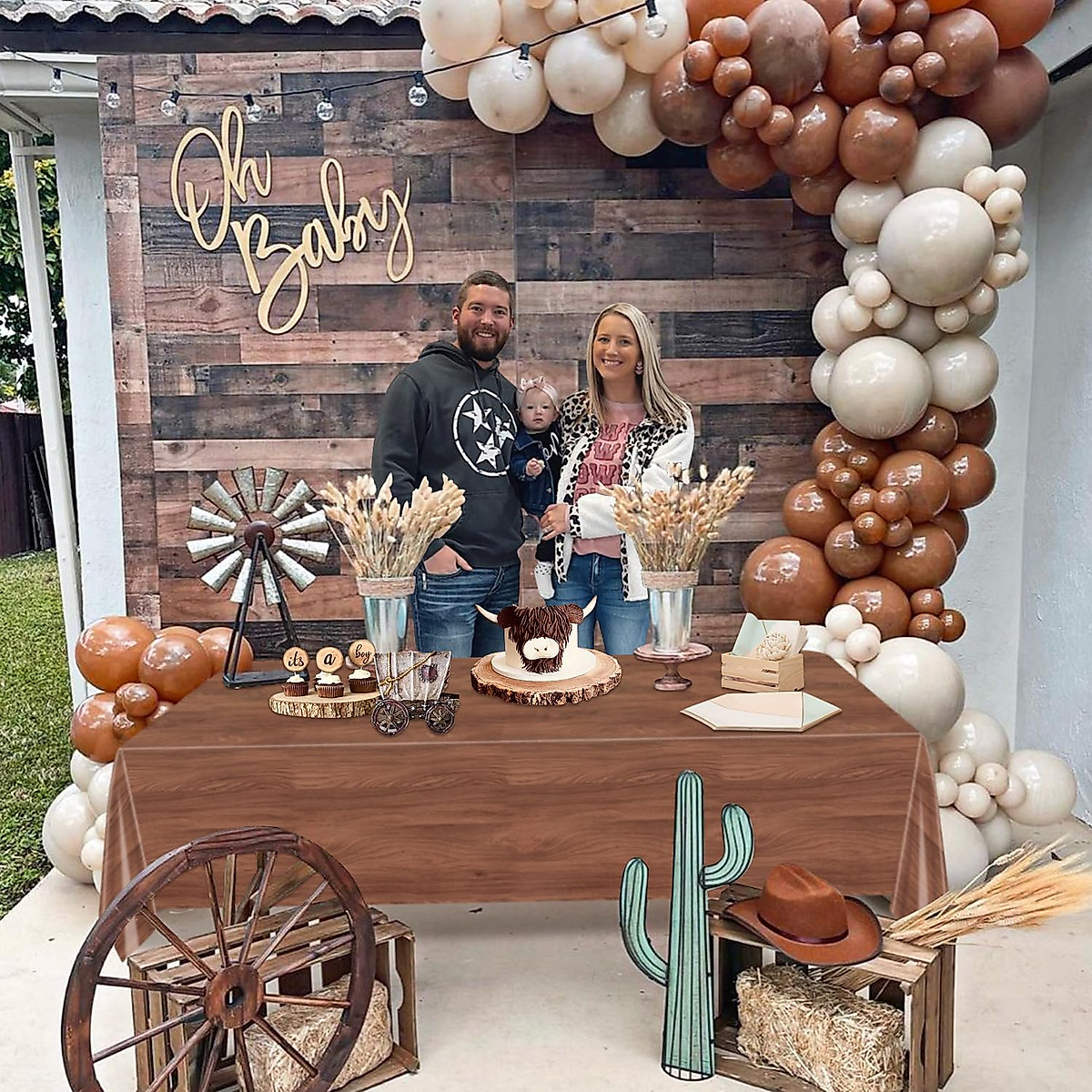 4Pcs Wood Grain Tablecloths, Rustic Table Covers, Rectangular Brown Wood Tablecloth for Rustic Party, Western Barn Themed Birthday Party, Cowboy Party Decorations, 51 x 86.6 Inch (Wood Grain)