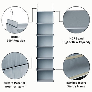 YOUDENOVA Hanging Closet Organizer, 6-Shelf Closet Hanging Shelves, Grey
