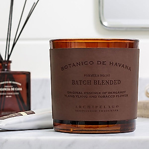 Archipelago Botanicals Botanico de Havana Letter Press Candle, Bergmaot, Tobacco Flower and Ylang Ylang Scent, Hand-Tooled Leather Wrap, Burns Approx. 100 Hours (13 oz)