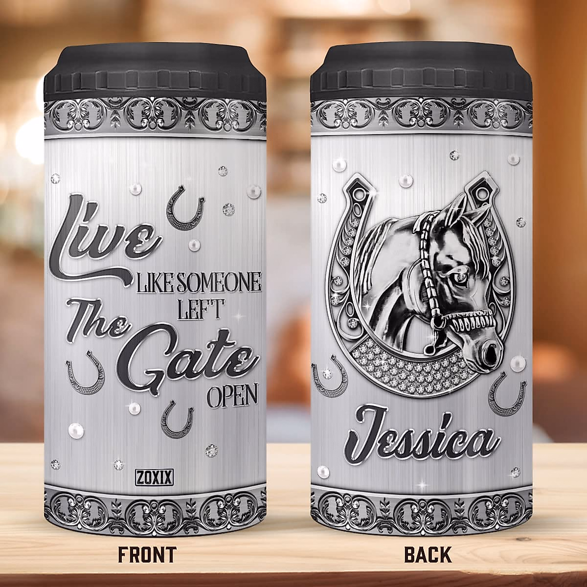 ZOXIX Live Like Someone Left The Gate Open Horse Can Cooler Tumbler Customized 16oz 4-in-1 Can Holder Travel Animal Print Cup Stainless Steel Insulated Personalized Horse Gifts