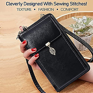 HUANLANG Small Crossbody Phone Bags for Women Leather Cell Phone Purse Wallet RFID Blocking Ladies Shoulder Bag Credit Card Slots Lightweight Crossbody Bag