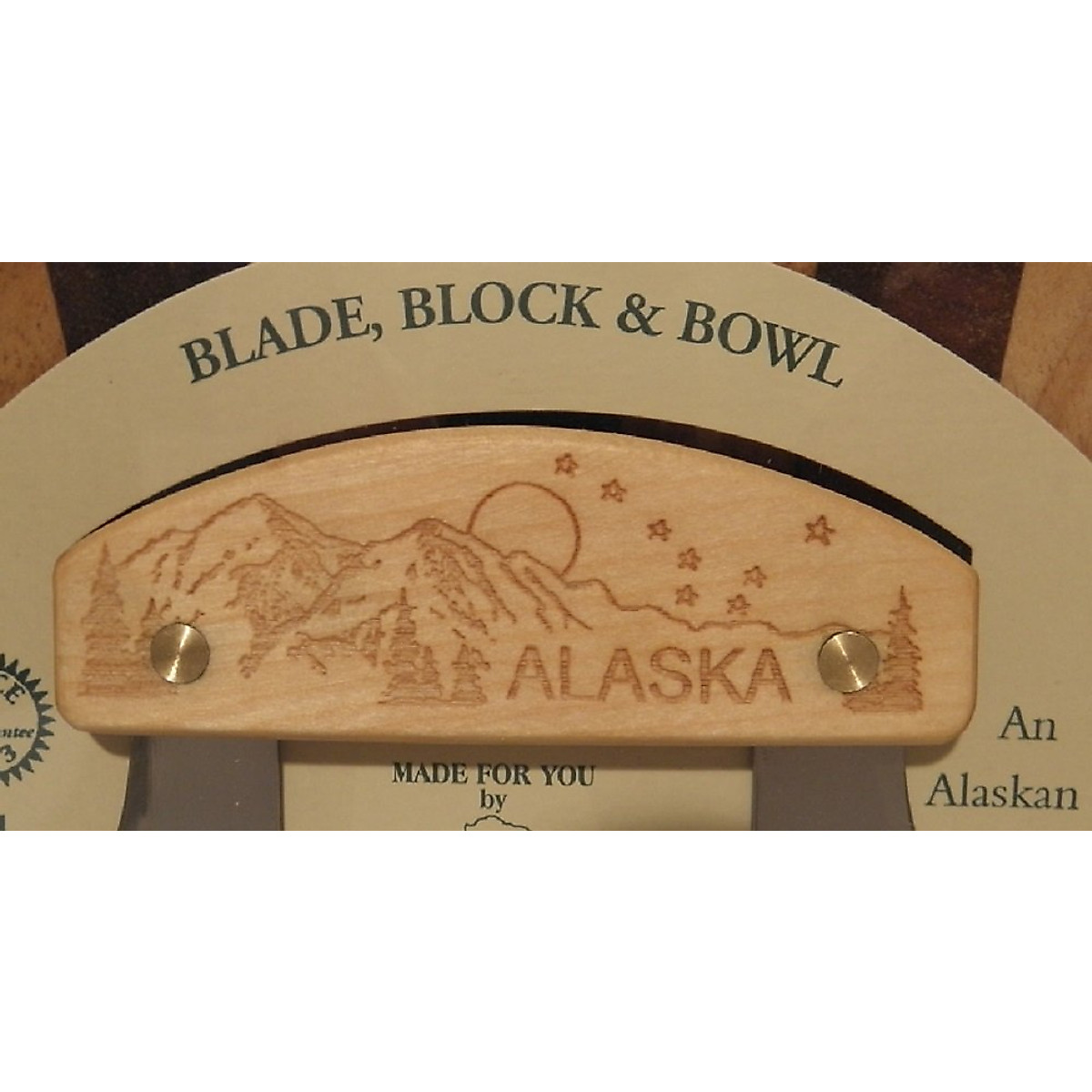 Ulu Factory Alaska Ulu Birch Walnut Stripe Wood Chopping Bowl-board Mountain Dipper Design Handle (1)