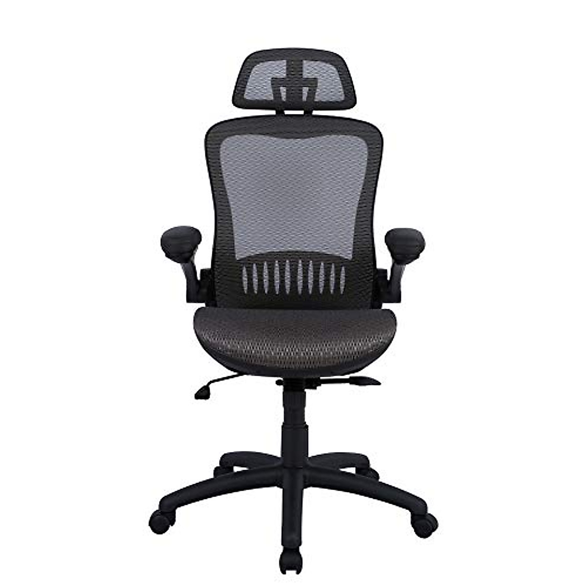 Amazon Basics Adjustable High-Back Mesh Chair with Flip-up Arms and Head Rest – Grey