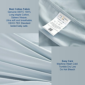 The Cotton & Silk 100% Luxury Long-Staple Cotton Fitted Sheet – 5-Star Hotel Quality Bed Sheet, Soft, Breathable & Durable – Full/Double (54 x 75 + 16"), Misty Blue, 300TC, Deep Pocket with Elastic