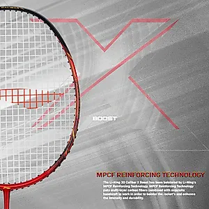 3D Calibar X Boost Carbon Graphite Strung Racquet, 83 Grams, 30 Lbs String Tension and Free Full cover(Red/Black)
