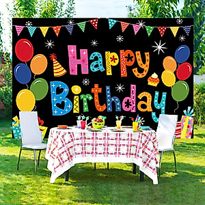 DIZHI Happy Birthday Banner Backdrop Colorful Happy Birthday Party Decorations Large Happy Birthday Yard Sign Backdrop for Baby Shower Birthday Party Indoor Outdoor Decoration Supplies 5x3ft