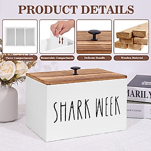 Tampon Holder for Bathroom, Farmhouse Pad Orgainzier Container, Rustic Wood Bathroom Storage Bin with Lid, Movable Partition Feminine Product Organizer, Tampon Storage Container (White &Wood Lid)