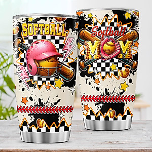 HUBUPU Checkered Water Funny Modern Mother Tumblers Simply Mama For Coffee Cups Women Mothers Simple, Softball Gifts, Tumbler 20 Oz With Lid And Straw, Softball Mom Colorful