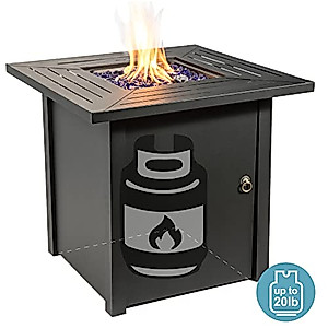 Teamson Home 40,000 BTU Square Outdoor Fire Pit Table Outside Propane Gas Firepit with Steel Tabletop and Base, 11 Pounds Glass Rocks, Lid, and PVC Cover for Patio Deck Backyard, 30 Inch, Black
