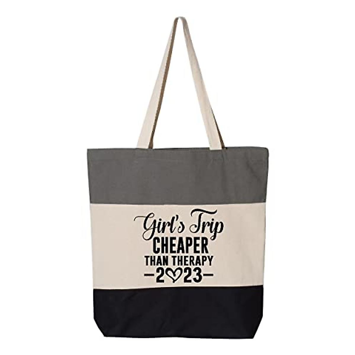 Girls Trip Cheaper Than Therapy 2023 Bag Girl's Trip Girls Weekend Totes Travel Beach Bag Vacation Bag Best Friends Gift (Tri-color Grey, 15"L x 15"H x 3"D)