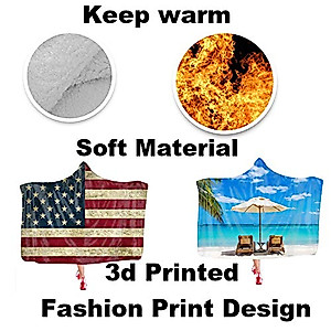 Leif George Customize Hooded Throw Blanket, Add Pictures, Text, Or Art Design and Make Your own Funny 3D Printed Plush Hooded Blanket for Adults Kid Wearable Fleece Custom Throw Blankets (60x80in)