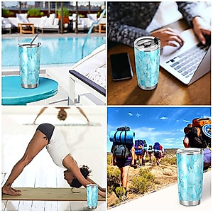 Blue-green Irregular Marble Texture Stainless Steel insulated water bottle with straw with Lid and Straw coffee mug for men for Home, Office or Car portable tumblers with lids and straws vaso