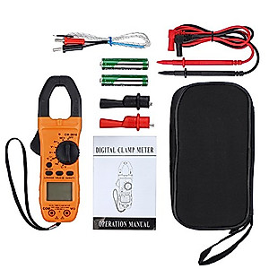 CAMWAY Portable Clamp Meter Digital 6000 Counts AC/DC Current TRMS AMP OHM Tester Capacitance Multimeter with Alligator Clips