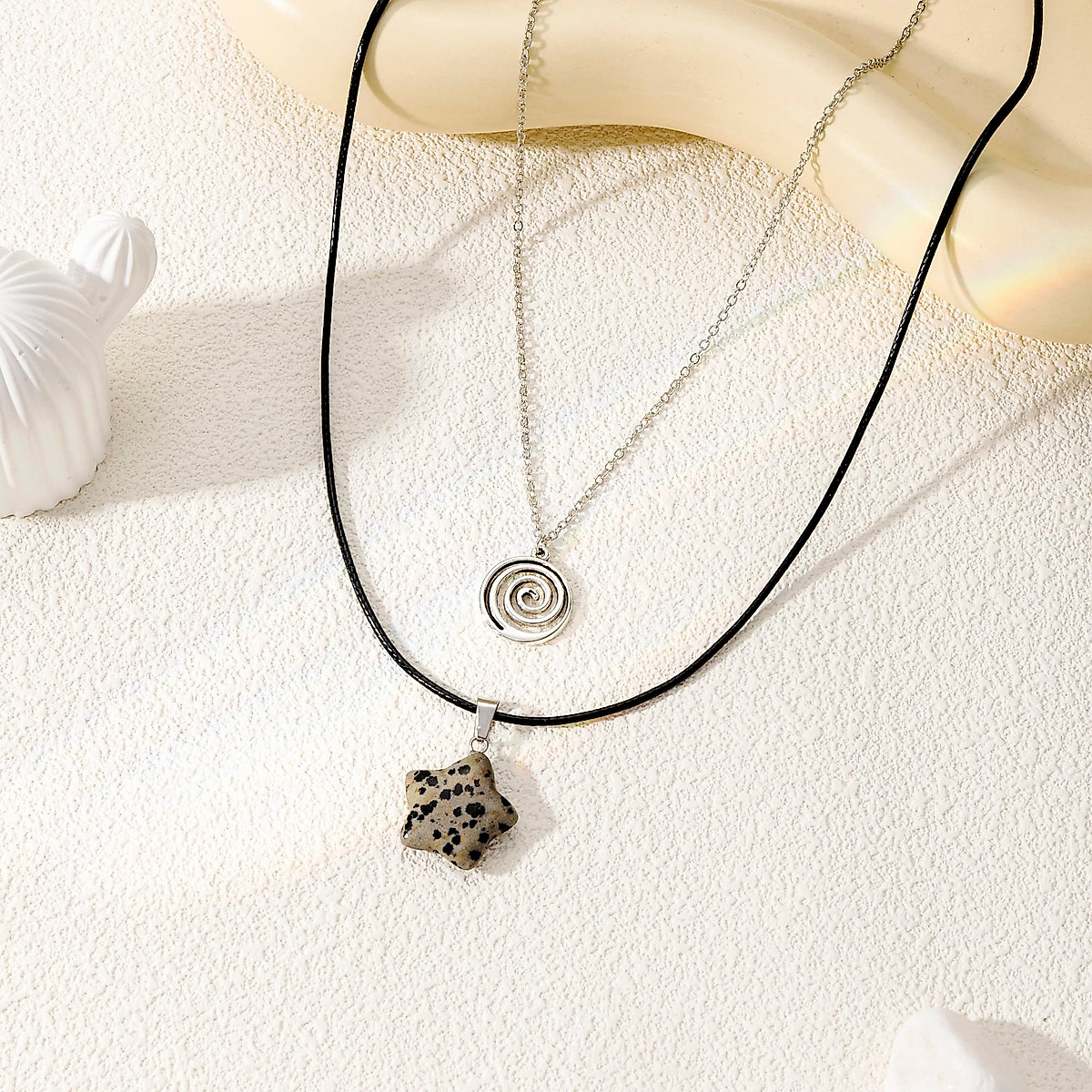 Yuoos Beach Punk Necklace Set Indie Stuff Natural Star Shape Stone Choker Gothic Y2K Swirl Pendant Necklace for Women Summer