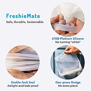 RAiN.B. 4 Pack Reusable Silicone Food Storage Bags, Leak Proof Silicone Zipper Bag Half Gallon Freezer Bag Sous Vide Bag, Food Grade Platinum Silicone (Clear)