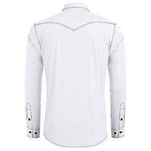 COOFANDY Mens Shirt Western Dress Long Sleeve Casual Cotton Button Down Denim Work, White, Medium, Long Sleeve