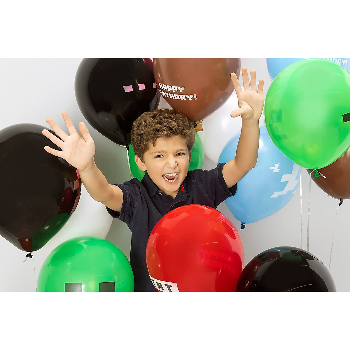 Party Ninja 24 Pack of Extra Large Pixel Miner Crafting Birthday Balloons - Double Sided Prints - 12" Party Balloons For Birthday Party Decorations