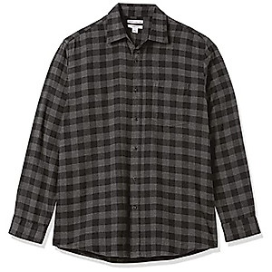 Amazon Essentials Men's Long-Sleeve Flannel Shirt (Available in Big & Tall), Charcoal Buffalo Plaid, Large