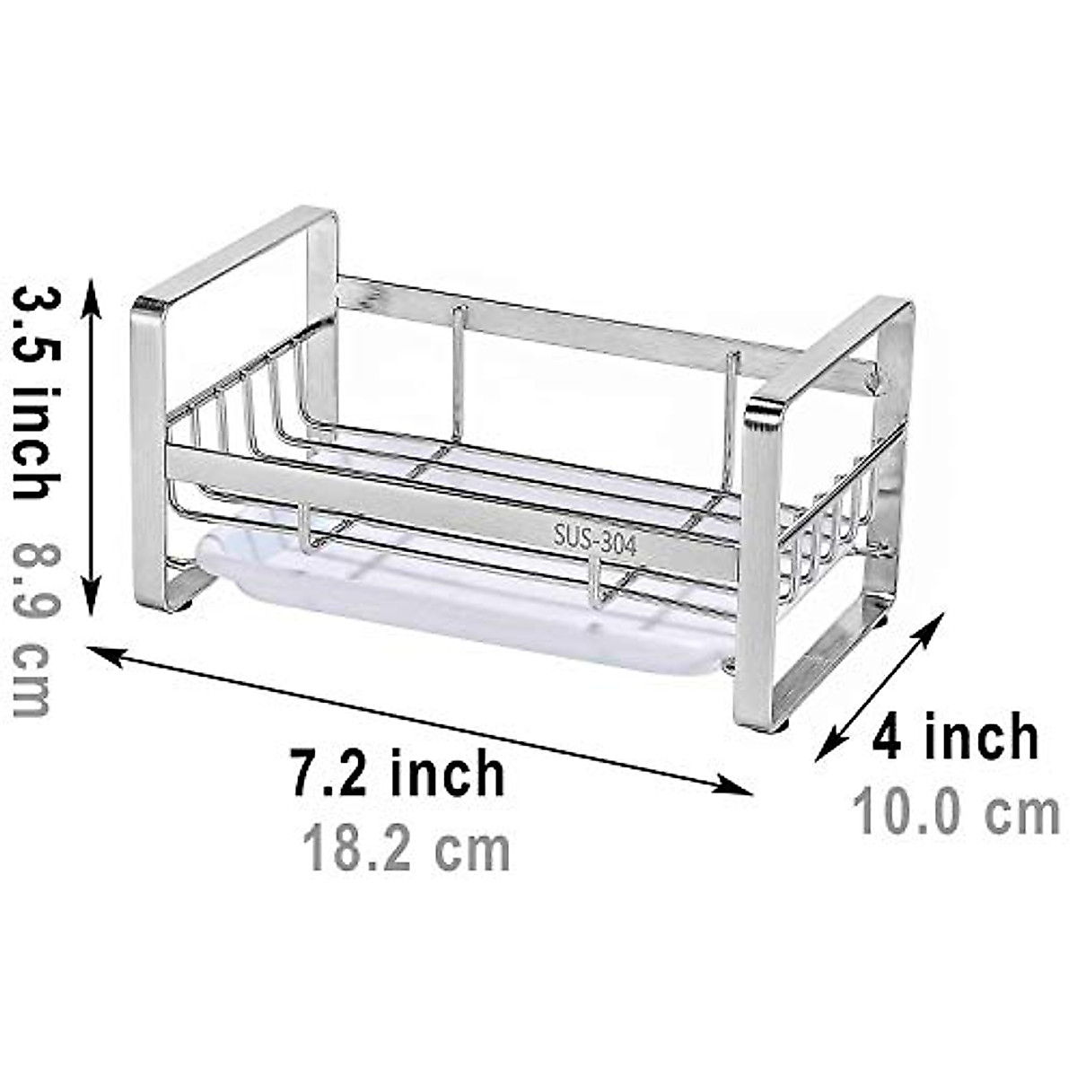 JiangWaveT Sponge Holder,SUS304 Stainless Steel Rust Proof Soap Holder for Kitchen Sink,Kitchen Sink Organizer, Sink Caddy, Sink Tray Drainer Rack with Removable Tray,Silver