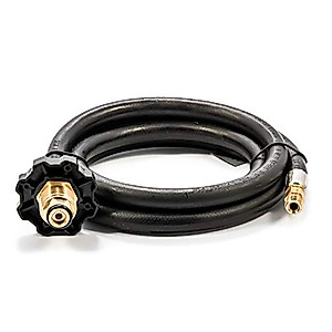 Camco Propane Brass 4 Port Tee- Comes with 5ft and 12ft Hoses, Allows for Connection Between Auxiliary Propane Cylinder and Propane Appliances (59123) , Black