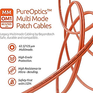 ST to ST Fiber Patch Cable Multimode Duplex - 3m (9.84ft) - 62.5/125um OM1 LSZH - Beyondtech PureOptics Cable Series