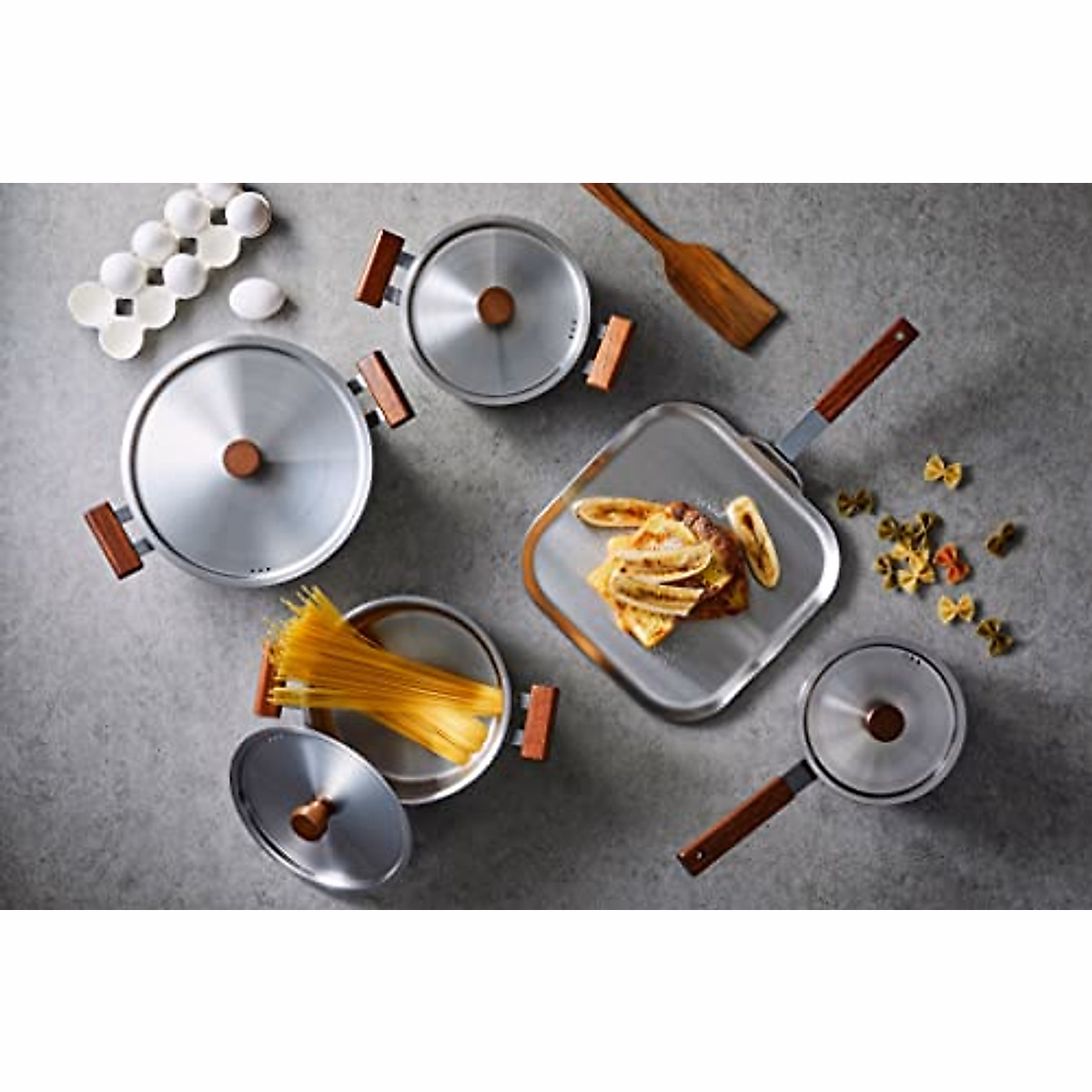 Dr.HOWS Warmwood Nonstick Pot 7 inch with Lid - Small Kitchen Stainless Steel Pot with Wooden Handles - Lightweight Pot For Induction, Ceramic, Electric, Halogen and Gas Cooktops