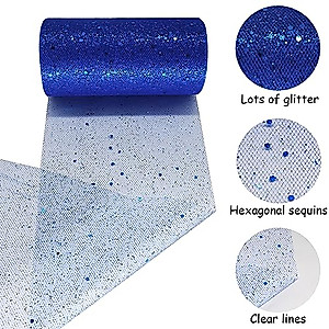 Glitter Tulle Fabric Rolls 6 Inch 50 Yards (150FT) Sequin Sparkling Ribbon Spool Netting for Wedding, Tutu Skirt, Gift Wrapping, Party Decoration (Royal Blue)
