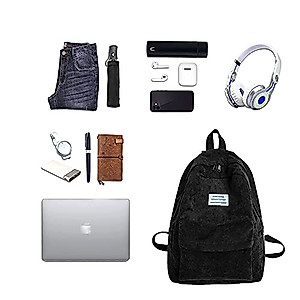 Hoce Corduroy Backpack Purse Rucksack Daypack with Anti-theft Back Pocket for Women Girls, Black