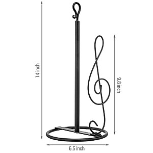 MyGift Matte Black Metal Kitchen Paper Towel Holder Dispenser Rack with Treble Clef Music Symbol Design