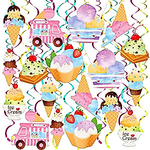 Hanging Ice Cream Party Decorations - Pack of 48, No DIY | Ice Cream Hanging Swirl Decorations | Ice Cream Themed Birthday Party Supplies | Ice Cream Decorations, Birthday, Baby Shower, Gender Reveal