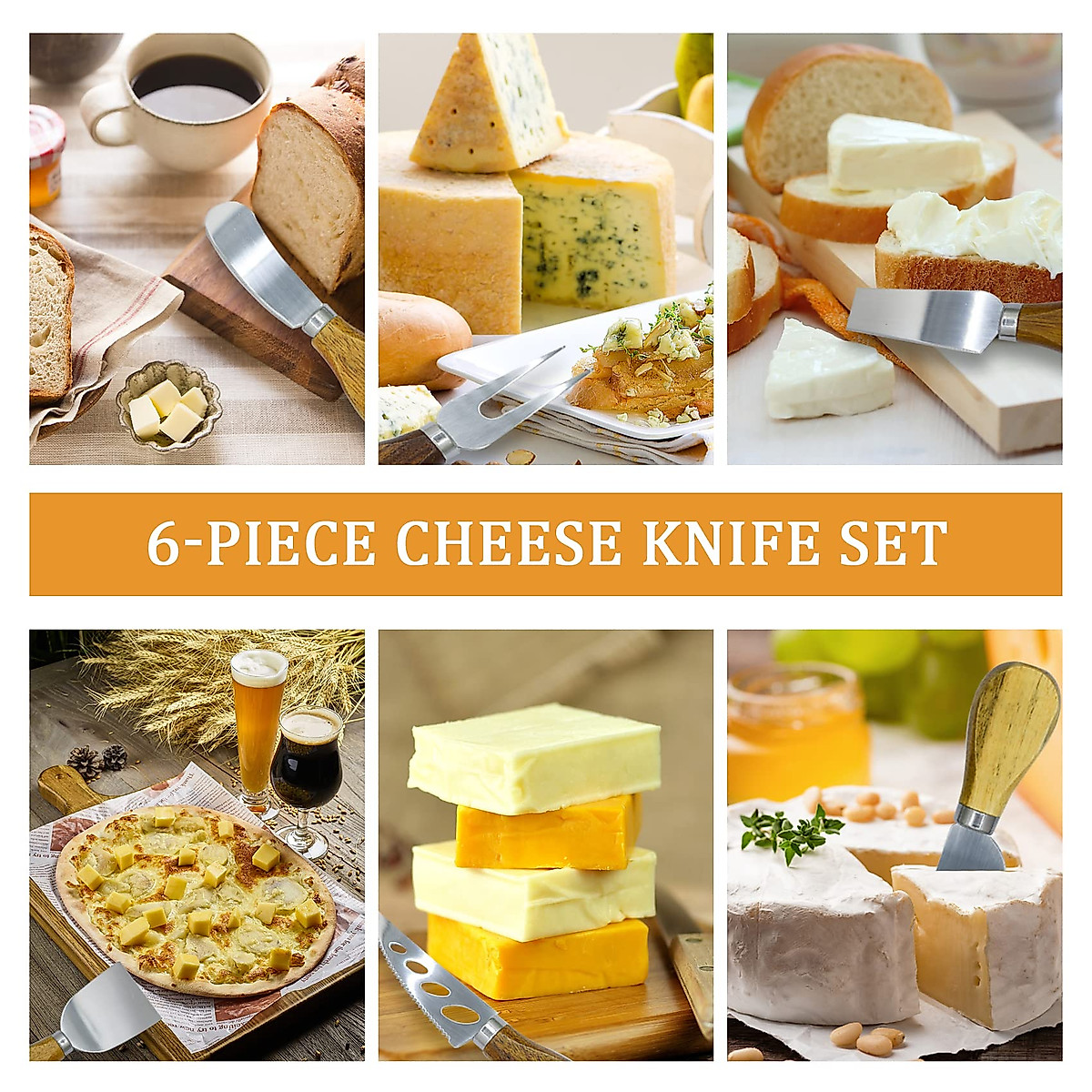 6-Piece Stainless Steel Cheese Knives Set, Complete Premium Stainless Steel Cheese Knives Collection Charcuterie Board Accessories for Thanksgiving, Christmas, New Year
