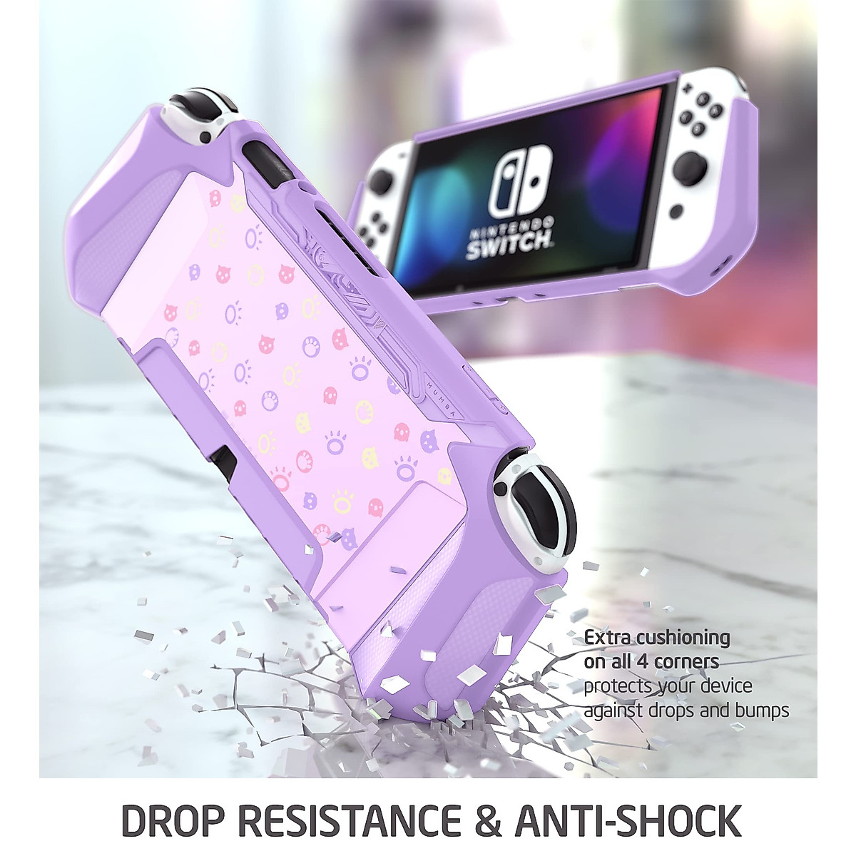 Mumba Dockable Case for Nintendo Switch OLED 2021, [Blade Series] TPU Grip Protective Cover Accessories Compatible with Nintendo Switch OLED 7 Inch and Joy-Con Controller (BBPurple)