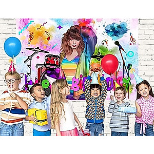 Tayl-or Happy Birthday Backdrop Birthday Party Banner, Swift Singer Themed Birthday Party Supplies, Happy Birthday Banner Shoot Photo Backgrounds Props for Boys and Girls Party