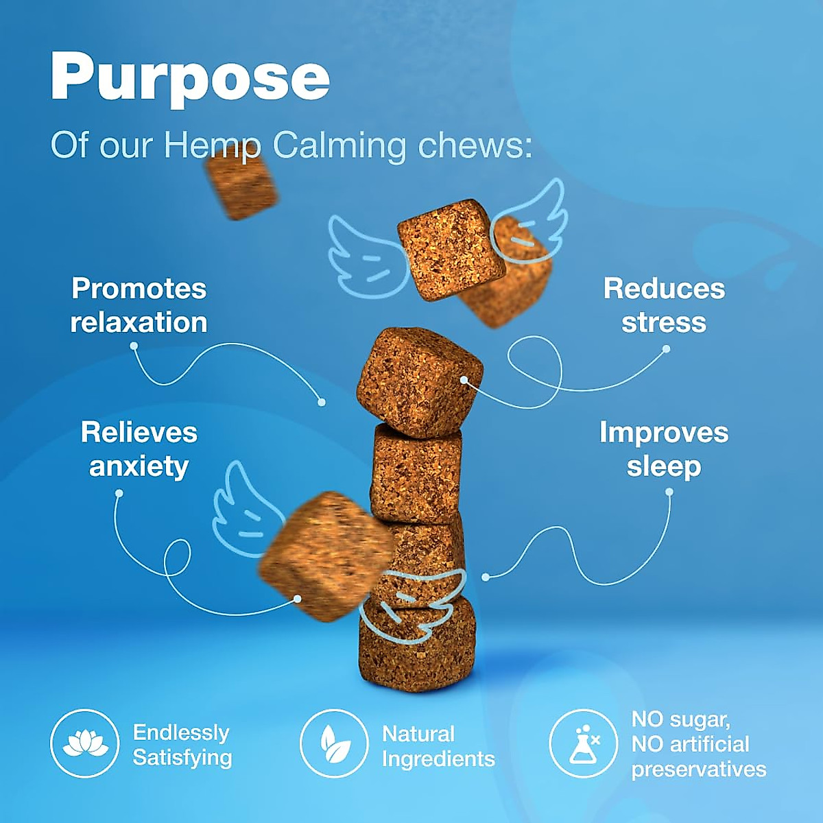 CHEWIA Cat Calming Treats - Hemp Calming Care for Cats - Cat Anxiety Relief - Cat Melatonin Soft Chews with Hemp Seed Oil, L-Tryptophan - Calming Chews for Cats - Storms, Travel, Grooming, Separation