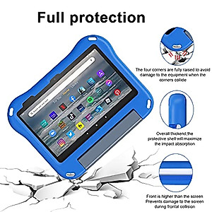 Fire 7 Tablet Case for Kids, only Compatible with 12th Gen 2022 Release, OQDDQO Lightweight Anti-Slip Shock Resistant Kid Friendly Cover with Stand for Amazon Kindle Fire HD 7 Tablet (Blue)
