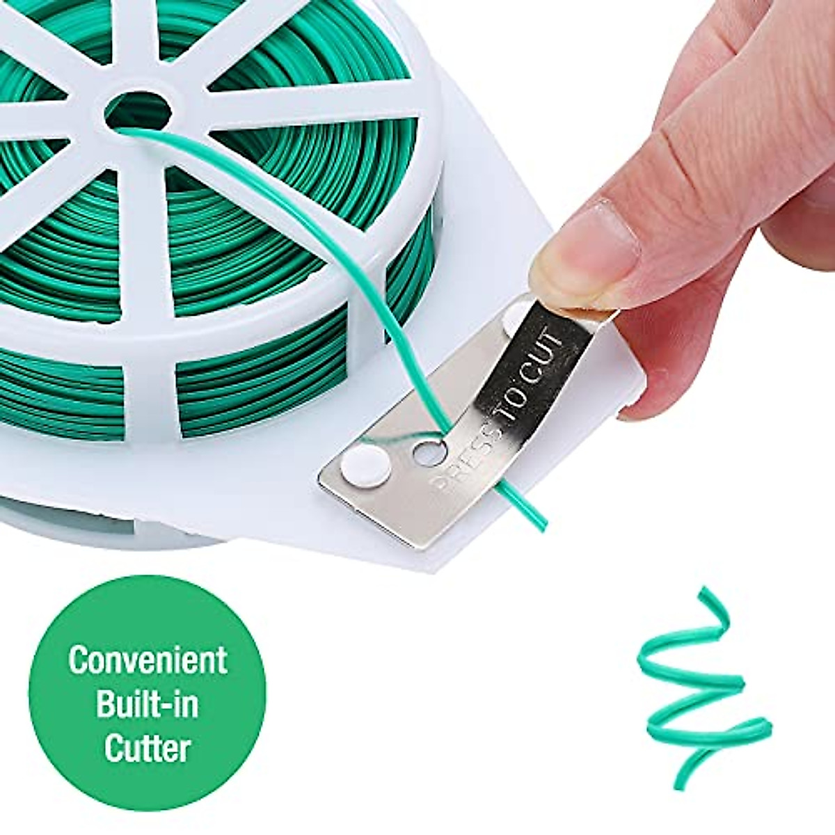 GSM Brands Twist Ties: 328 Feet Plastic Coated Wire to Tie Garden Plant or Office Cable with Convenient, Built-in Cutter (Green)